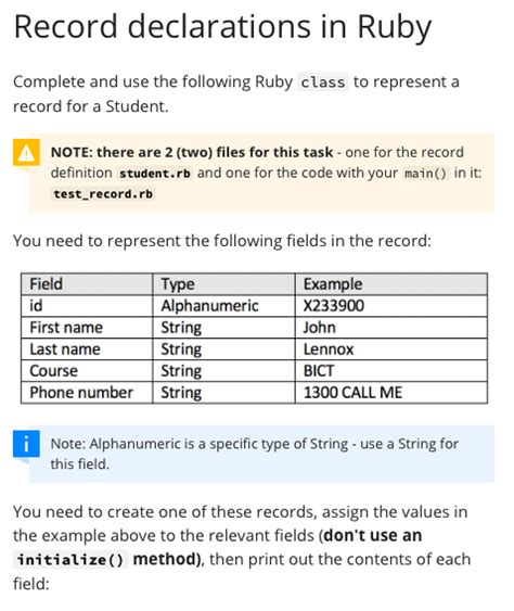 Solved Record Declarations In Ruby Complete And Use The