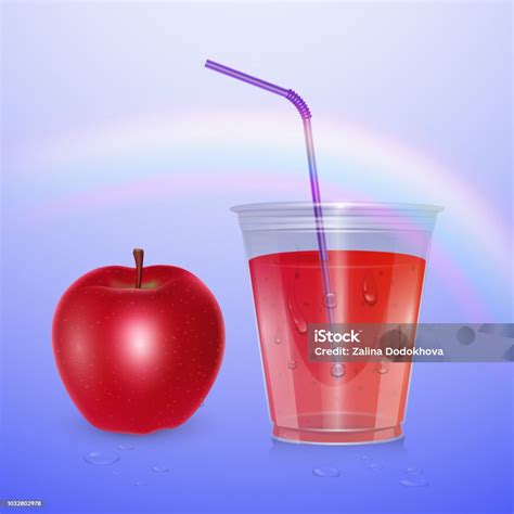 이랑 자주색 배경 3d 그림에 고립 된 스무디 컵 주스 애플 주스 현실적인 플라스틱 컵 벡터 일러스트 레이 션 0명에 대한 스톡 벡터 아트 및 기타 이미지 Istock