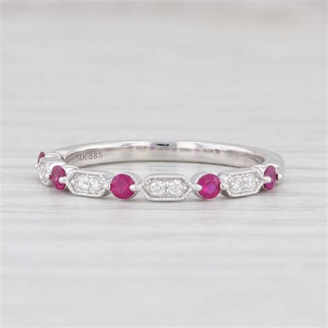 New 0 25ctw Diamond Ruby Stackable Ring 14k White Gold Size 6 5 Wedding