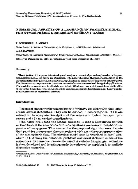 Pdf Numerical Aspects Of A Lagrangian Particle Model For Atmospheric
