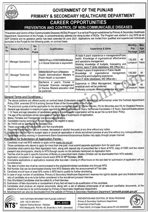Government Of The Punjab Primary And Secondary Healthcare Department Jobs