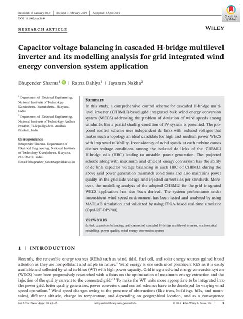 Pdf Capacitor Voltage Balancing In Cascaded H‐bridge Multilevel Inverter And Its Modelling