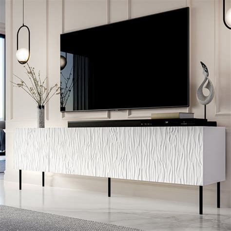 Szafka RTV Fiori 190 cm 4 drzwi biały mat z frezowanym frontem
