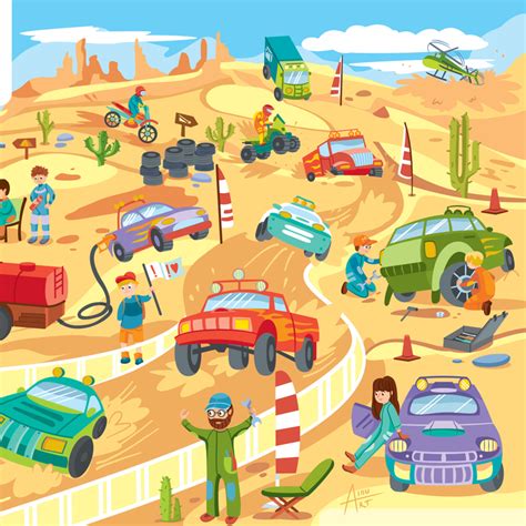 Иллюстрация Фрагмент разворота Ралли в стиле 2d