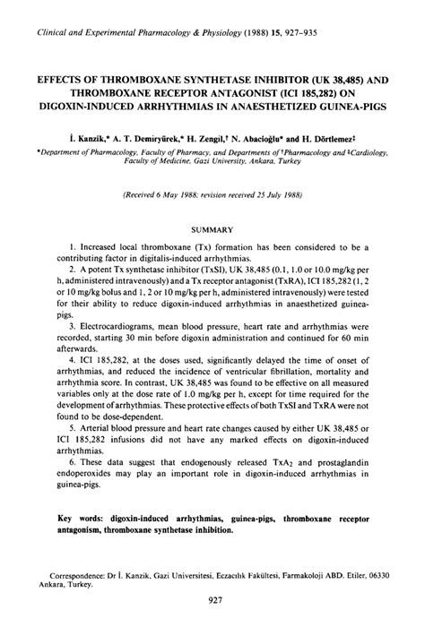 Pdf Effects Of Thromboxane Synthetase Inhibitor Uk 38 485 And