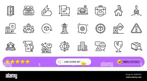 Warning Home And Diesel Station Line Icons For Web App Pictogram Icon Line Icons Vector
