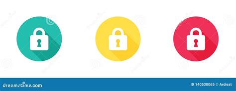Lock Vector Icon In Green Yellow And Red With Long Shadow Effect
