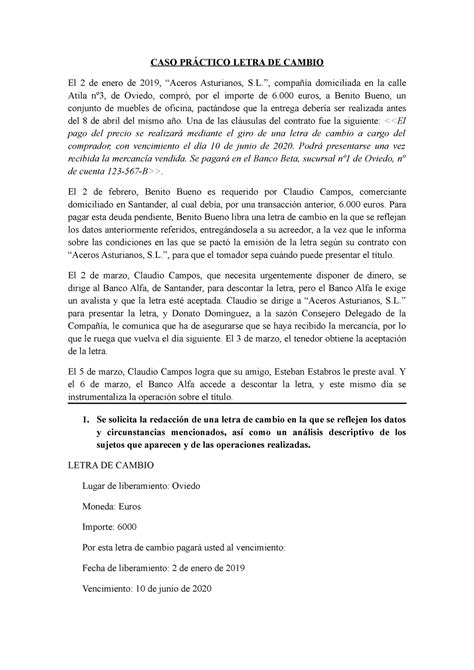 CASO Práctico Letra DE Cambio CASO PRÁCTICO LETRA DE CAMBIO El 2 de