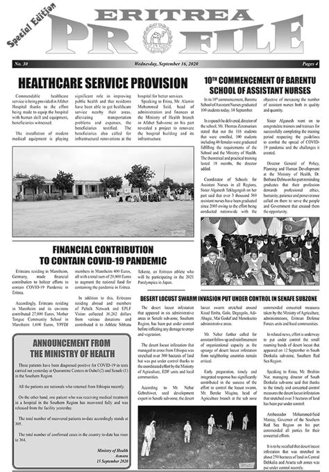 Eritrea Profile 16 September 2020 Eritrea Ministry Of Information