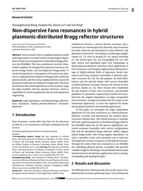 Pdf Non Dispersive Fano Resonances In Hybrid Plasmonic Distributed