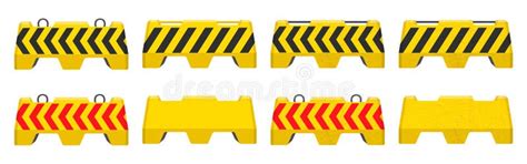 Realistic Concrete Road Barrier Icon Symbol Set Yellow And Black