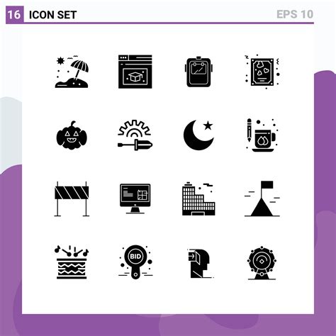 User Interface Pack Of 16 Basic Solid Glyphs Of Usa Pumkin Protection Valentines Heart Editable