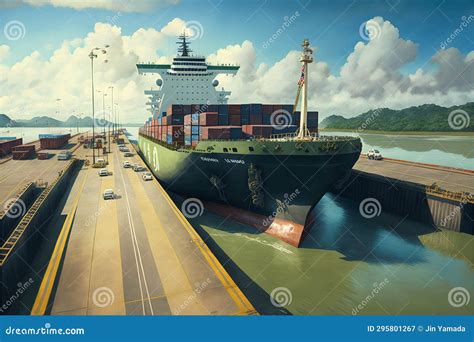 Cargo Ship In The Port 3d Rendering Computer Digital Drawing Stock