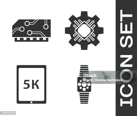Smartwatch Ram 랜덤 액세스 메모리 텍스트 5k 및 프로세서 아이콘이 있는 태블릿을 설정합니다 벡터 0명에 대한 스톡 벡터 아트 및 기타 이미지 Istock