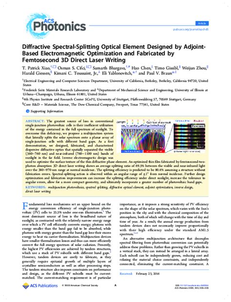 Pdf Diffractive Spectral Splitting Optical Element Designed By Adjoint Based Electromagnetic