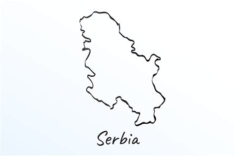 Carte De Tirage À La Main De La Serbie Croquis De Dessin De Ligne Noire