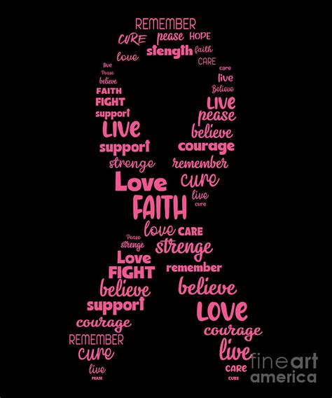Breast Cancer Awareness Ribbon Pink Word Art Digital Art By Amusing