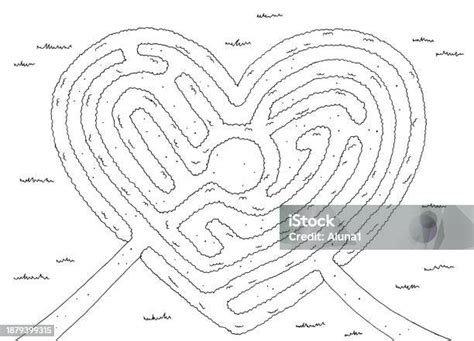 정원 심장 미로 부시 그래픽 블랙 화이트 스케치 상단 공중 전망 일러스트 벡터 색칠하기에 대한 스톡 벡터 아트 및 기타 이미지 색칠하기 하트 모양 건축가 Istock