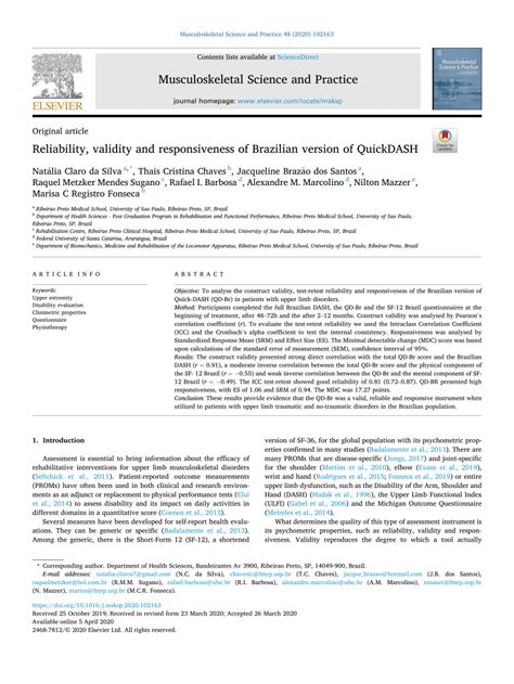 Pdf Reliability Validity And Responsiveness Of Brazilian Version Of