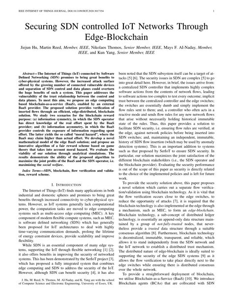 Pdf Securing Sdn Controlled Iot Networks Through Edge Blockchain