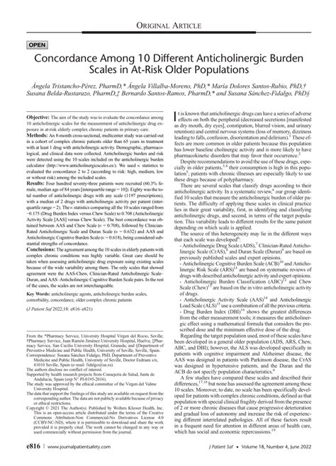 Pdf Concordance Among 10 Different Anticholinergic Burden Scales In