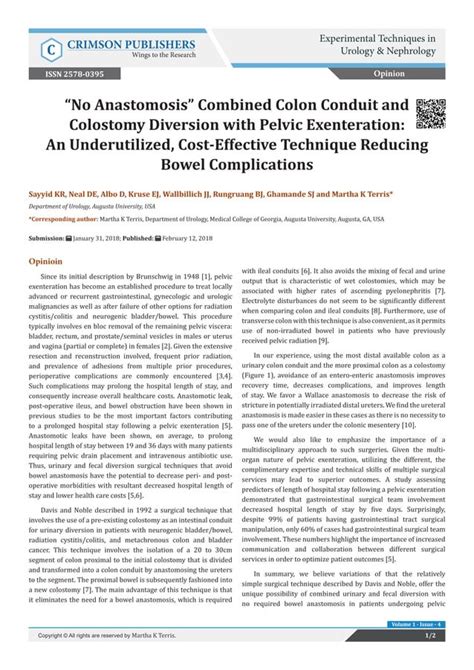 No Anastomosis Combined Colon Conduit And Colostomy Diversion With Pelvic Exenteration An