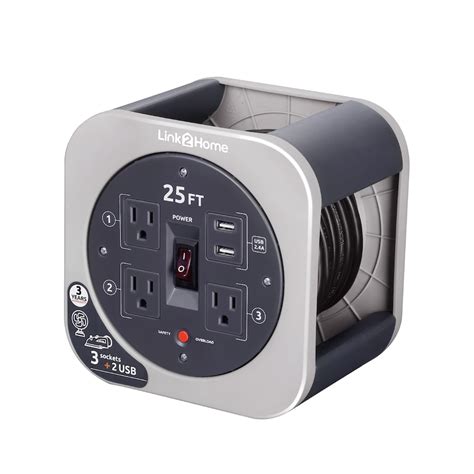 Link2home Cord Reel 25 Ft Extension Cord 3 Power Outlets With Usb 16