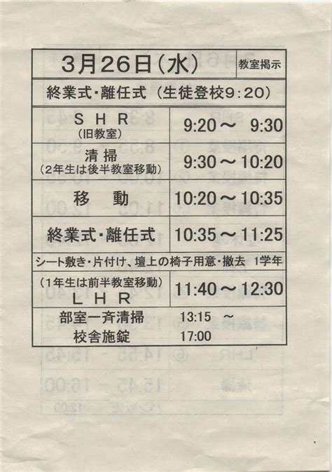 中野西高校30期生 3 26 日程