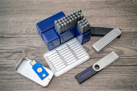 Hardware Cryptocurrency Wallet With Metal Plates Safe Storage For Crypto Stock Photo