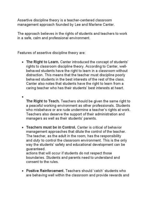 Assertive Discipline Theory Download Free Pdf Teachers Classroom
