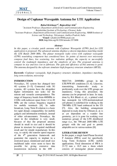 Pdf Design Of Coplanar Waveguide Antenna For Lte Application