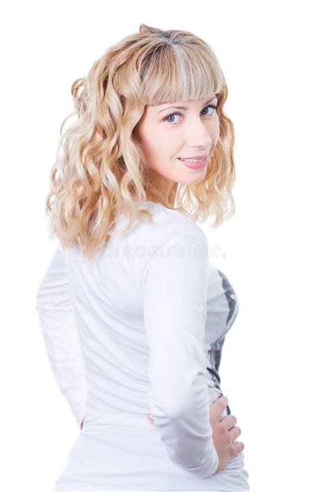 Aantrekkelijk Blonde Het Glimlachen Vrouwenportret Stock Foto Image