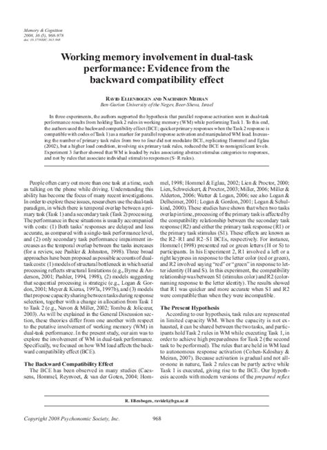 Pdf Working Memory Involvement In Dual Task Performance Evidence From The Backward