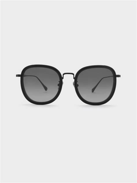 Black Recycled Acetate Metallic Rim Sunglasses Charles And Keith Kh