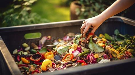 Stockphoto Person Composting Food Waste In Backyard Compost Bin Garden