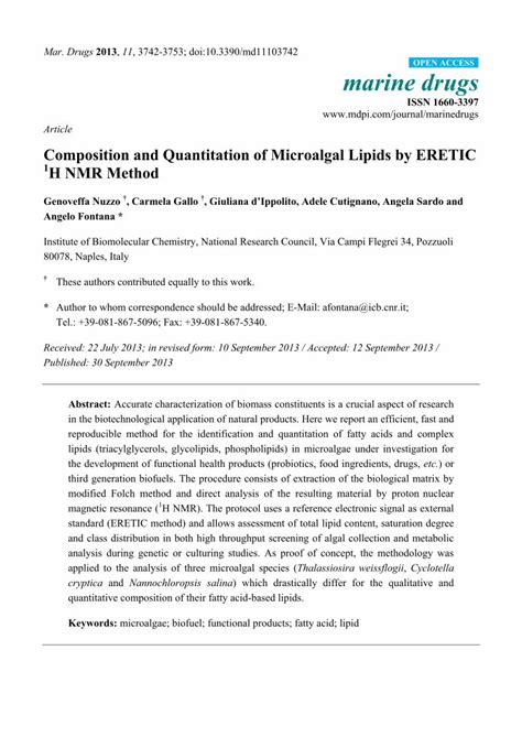 PDF Composition And Quantitation Of Microalgal Lipids By ERETIC H NMR Method DOKUMEN TIPS