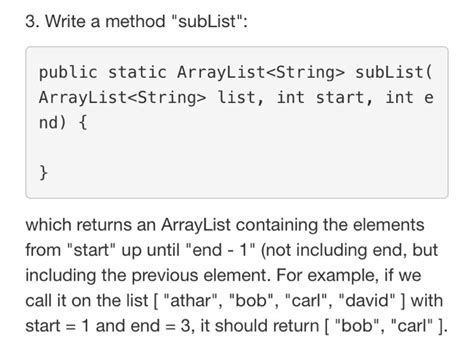 Solved 3 Write A Method Sublist Public Static Arraylist