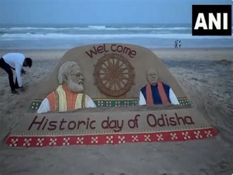 Sudarsan Pattnaik Creates Sand Sculpture Of Pm Modi Odisha Cm