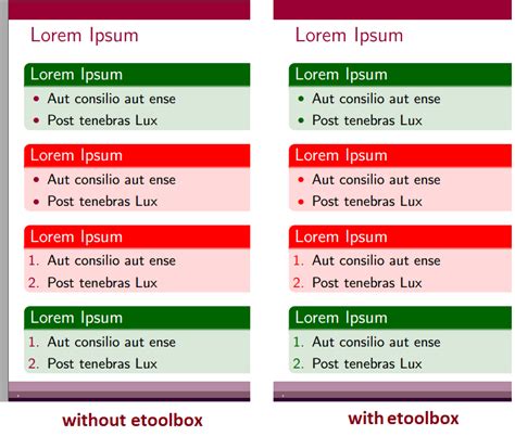 Etoolbox Color Of Enumerate Itemize Items In Alertblocks And Exampleblocks Beamer Theme