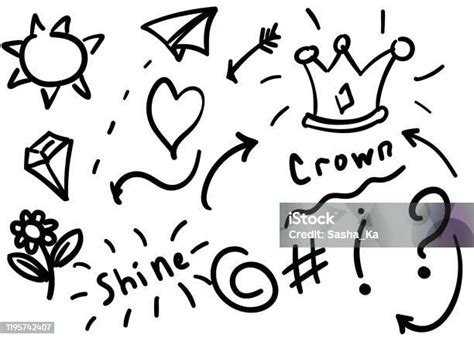 스위시 급습 강조 낙서 텍스트 요소 서예 소용돌이 꼬리 꽃 심장 낙서 왕관을 강조 표시합니다 검은색에 대한 스톡 벡터 아트 및