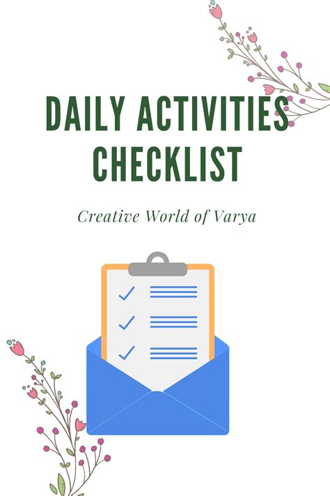 Daily Activities Checklist Creative World Of Varya