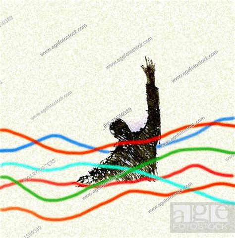 Businessman Drowning In Multicolored Line Graph Waves Stock Photo