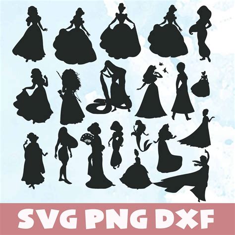 Princess Silhouette Svgpngdxf Princess Silhouette Bundle Inspire