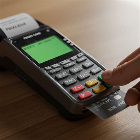 A Point Of Sale Pos Terminal With A Green Lit Screen Displaying Transaction Details Stock