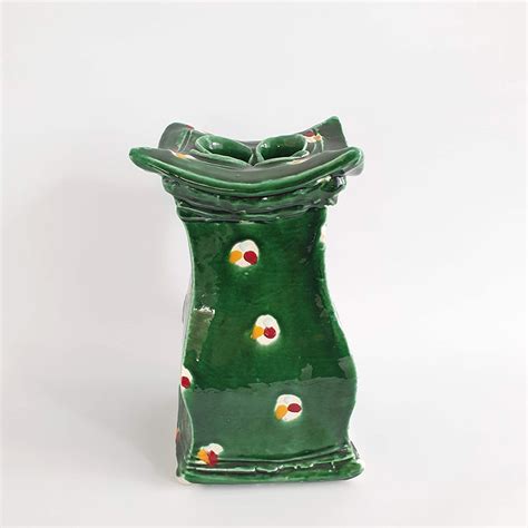 Square Green Vase With Red And Yellow Dashes Masterworks Gallery Nz