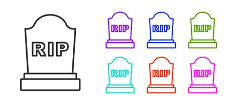黒い線の墓石にripが書かれたアイコンは白い背景に分離されています墓アイコンカラフルなアイコンを設定しますベクトル 3dのベクターアート