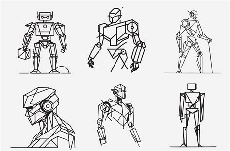A Set Of Robot Drawings In Different Poses 50423886 Vector Art At Vecteezy