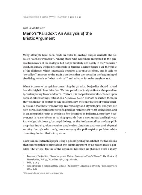 Pdf Menos Paradox An Analysis Of The Eristic Argument