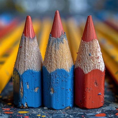 Three Pencils With One With One Red And Blue In The Middle Premium Ai
