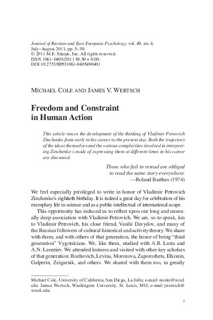 Pdf Freedom And Constraint In Human Activity